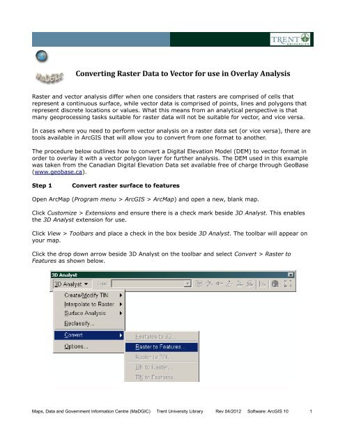 Converting Raster Data to Vector for use in ... - Trent University