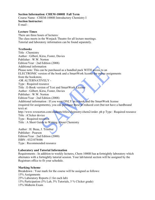 Section Information: CHEM-1000H Fall Term ... - Trent University