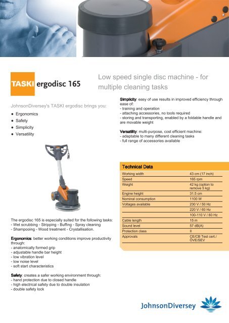 Low speed single disc machine - for multiple cleaning tasks
