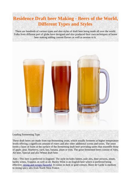 Residence Draft beer Making - Beers of the World, Different Types and ...