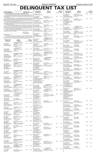 DELINQUENT TAX LIST - Thief River Falls Times & Northern Watch
