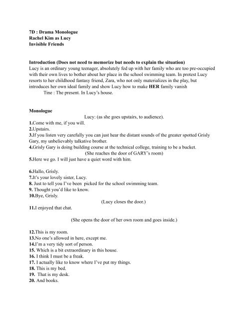 7D : Drama Monologue Rachel Kim as Lucy ... - KISTheatreDrama