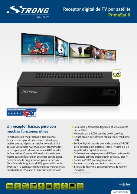 Receptor digital de TV por satÃ©lite PrimaSat II - STRONG Digital TV