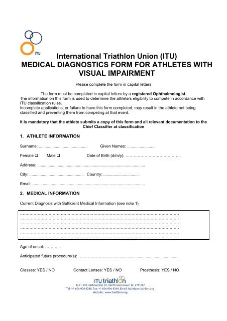 medical diagnostics form for athletes with visual impairment