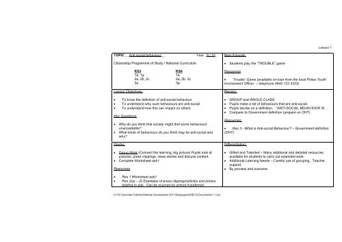 ASB Lesson 1 plan and resources - Safer Derbyshire