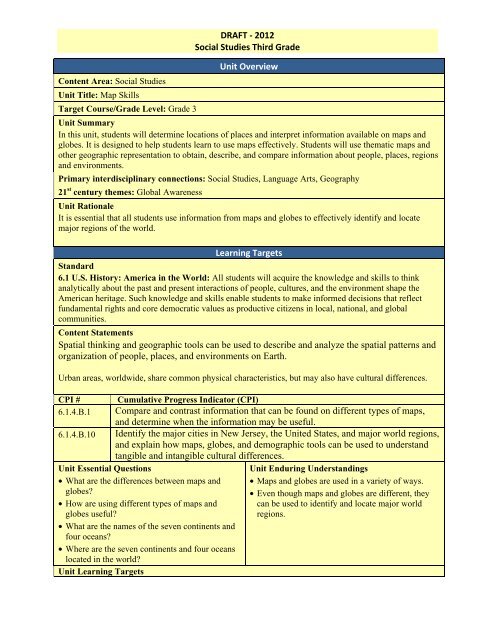 DRAFT - 3rd grade - Social Studies - Map Skills