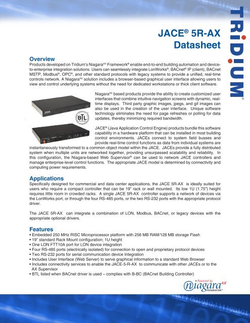 JACE® 5R-AX Datasheet - Tridium