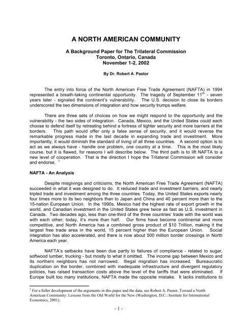 A NORTH AMERICAN COMMUNITY - Trilateral Commission