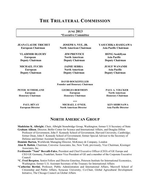 North American Membership List. - Trilateral Commission