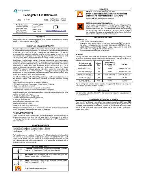 Hemoglobin A1c Calibrators - Trinity Biotech PLC
