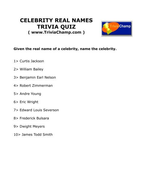 CELEBRITY REAL NAMES TRIVIA QUIZ - Trivia Champ