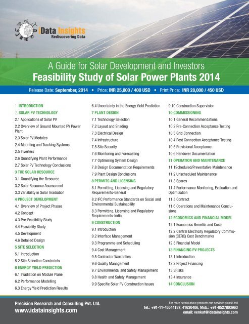 Feasibility Study of Solar Power Plants 2014