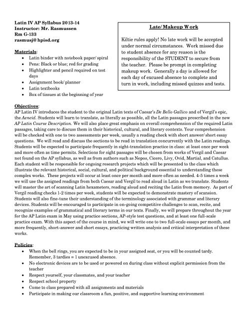 Late/Makeup Work Kiltie rules apply! No late work will be accepted ...