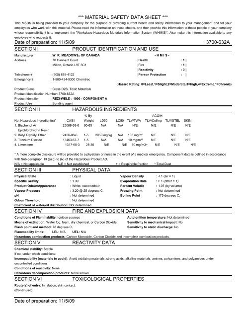 Meadows Rezi Weld 1000 MSDS - Brock White