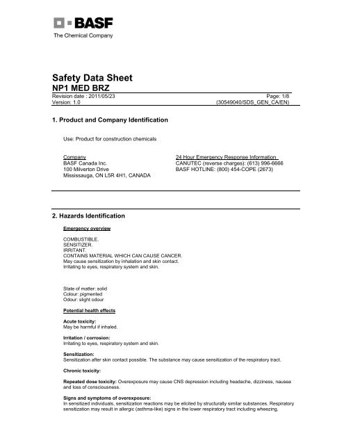 BASF Sonolastic NP1 Med Bronze MSDS - Brock White