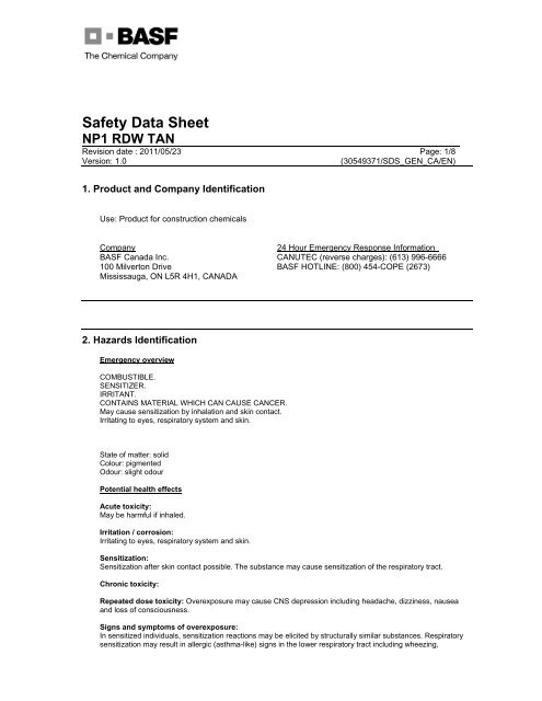 BASF Sonolastic NP1 Redwood Tan MSDS - Brock White