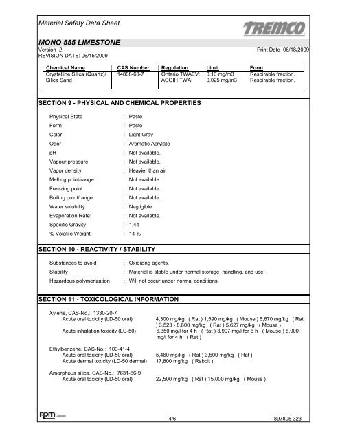 Material Safety Data Shee