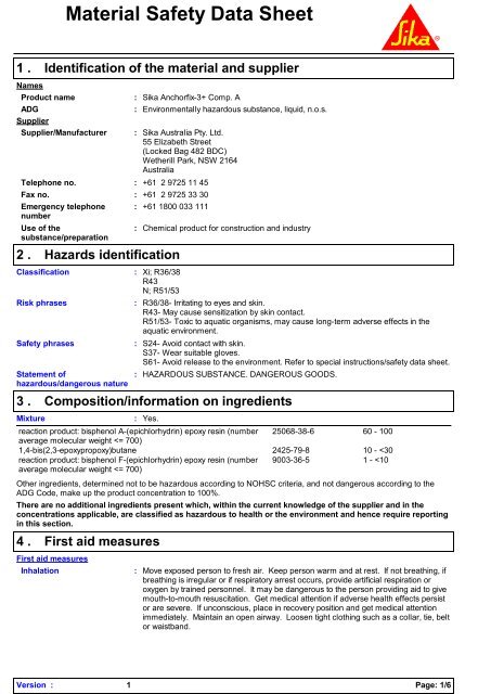 Sika Anchorfix3 MSDS - Brock White