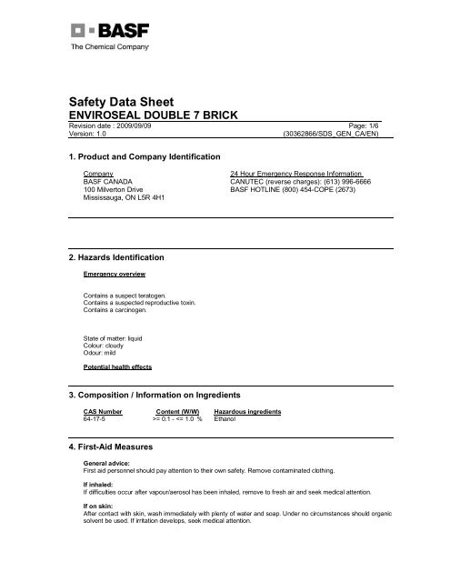 BASF Hydrozo Enviroseal Double 7 MSDS - Brock White