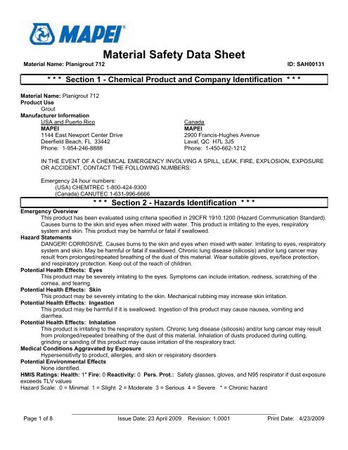 Mapei Planigrout 712 MSDS - Brock White