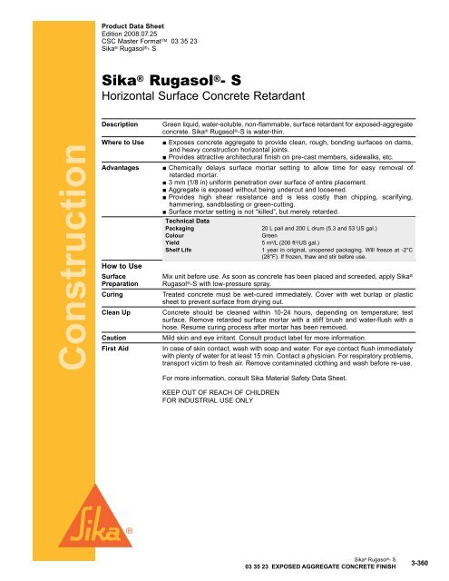 Sika Rugasol Product Data Sheet - Brock White