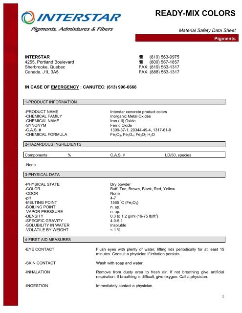 Interstar Redi Mix Color MSDS - Brock White