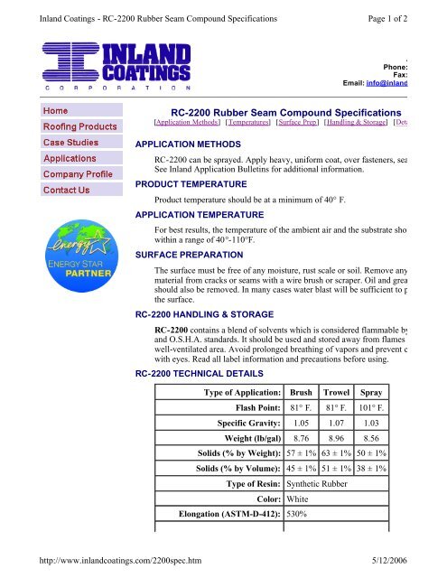 Inland Coatings RC-2200 Product Data Sheet - Brock White