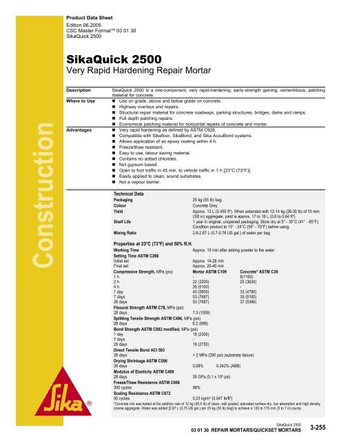 Sikaquick 2500 Product Data Sheet - Brock White