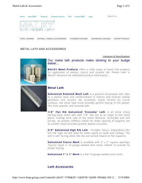 Bailey Galvanized Lath Product Data Sheet - Brock White