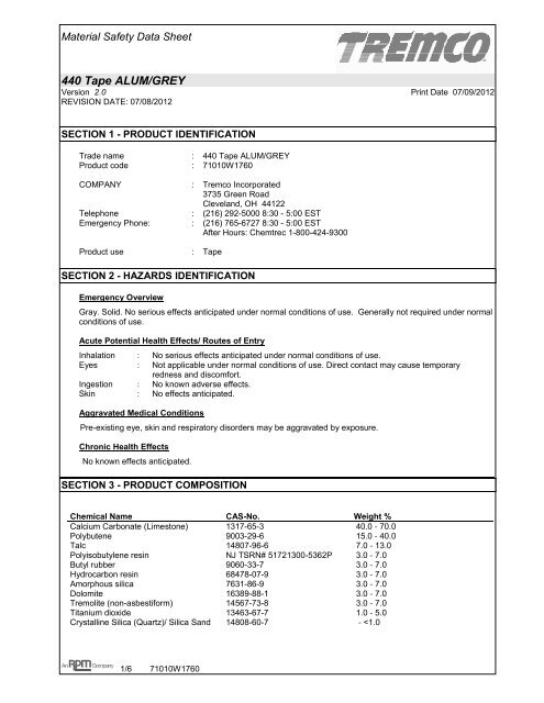 440 Tape Aluminum MSDS - Tremco Sealants