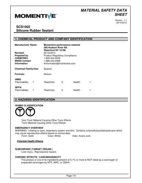 GE SCS 1002 MSDS - Brock White