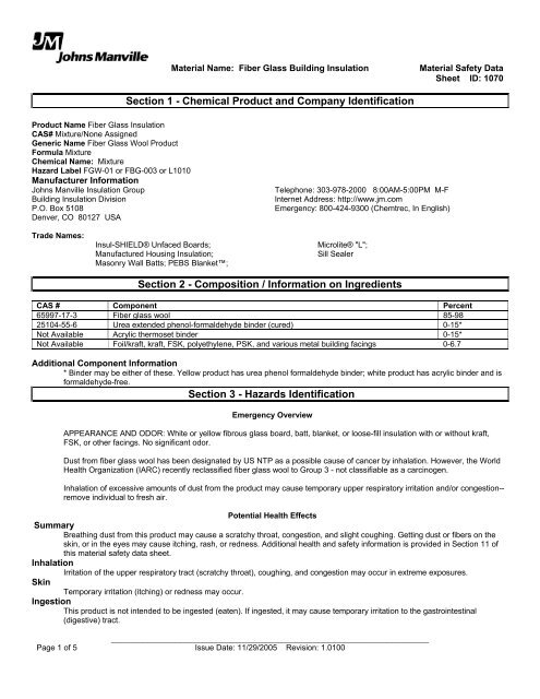 Johns Manville PEBS Blanket Product Data Sheet - Brock White