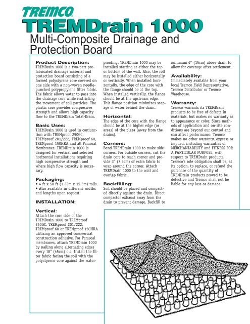 Tremdrain 1000 Product Data Sheet - Brock White