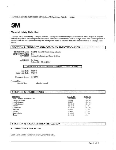 3M Super 77 Spray Adhesive MSDS - Brock White