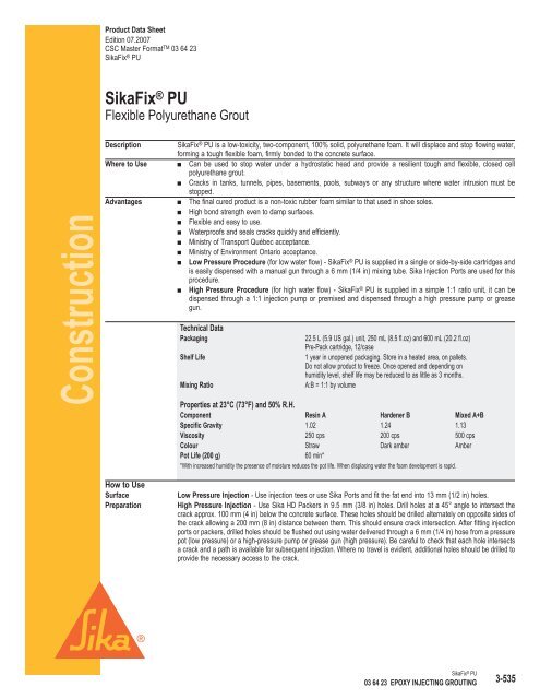 Sikafix PU Product Data Sheet - Brock White