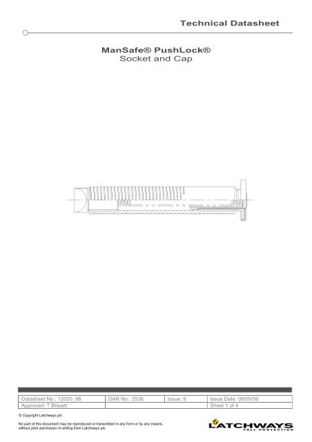 Technical Datasheet ManSafeÂ® PushLockÂ® Socket and Cap