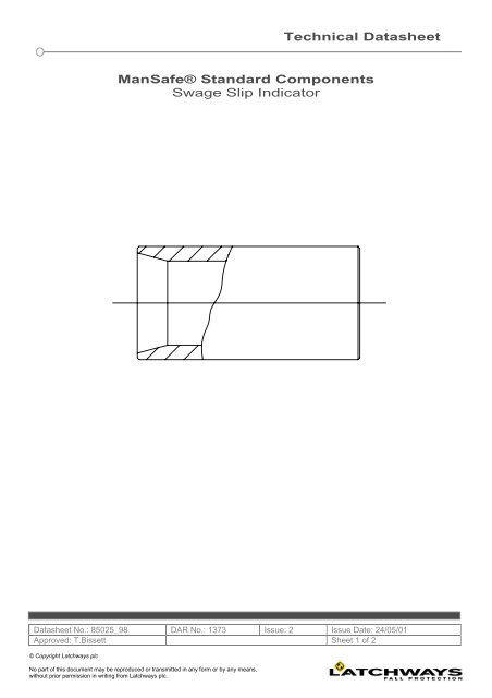 Technical Datasheet ManSafeÂ® Standard Components Swage Slip ...
