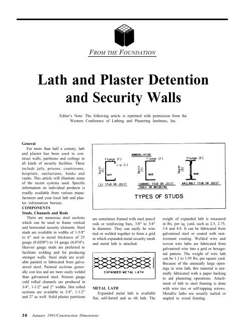Lath and Plaster Detention and Security Walls - AWCI