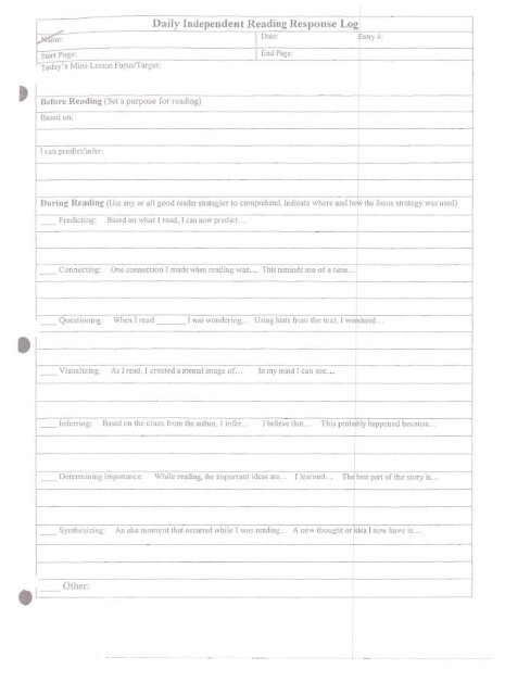 Daily Independent Reading Response Log