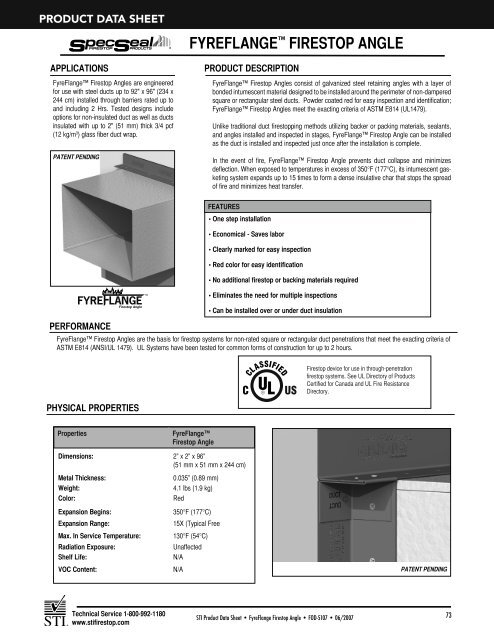 FYREFLANGEâ ¢ FIRESTOP ANGLE - STI - Specified Technologies Inc FYREFLANGEâ ¢ FIRESTOP ANGLE - STI - Specified Technologies Inc