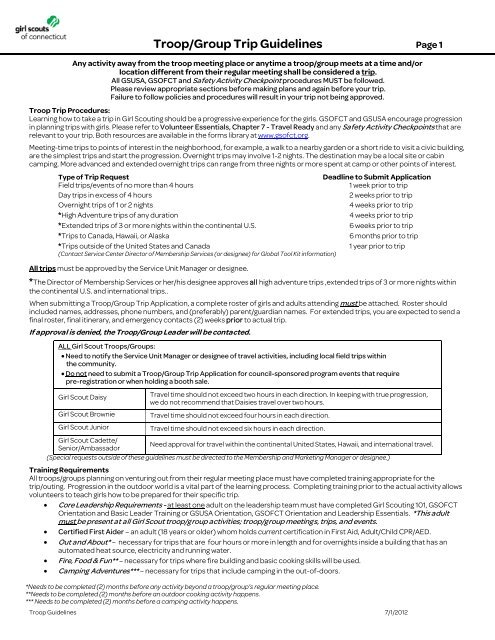 Troop/Group Trip Guidelines - Girl Scouts of Connecticut
