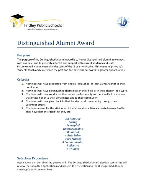 Criteria for Distinguished Alumni Award - Fridley Public Schools
