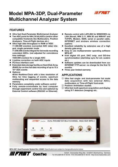 Model MPA-3DP, Dual-Parameter Multichannel ... - FAST Comtec