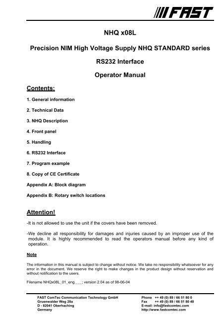 for the precision high voltage power supplies of the ... - FAST Comtec