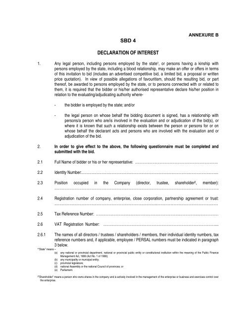 SBD 4 DECLARATION OF INTEREST - Dedea