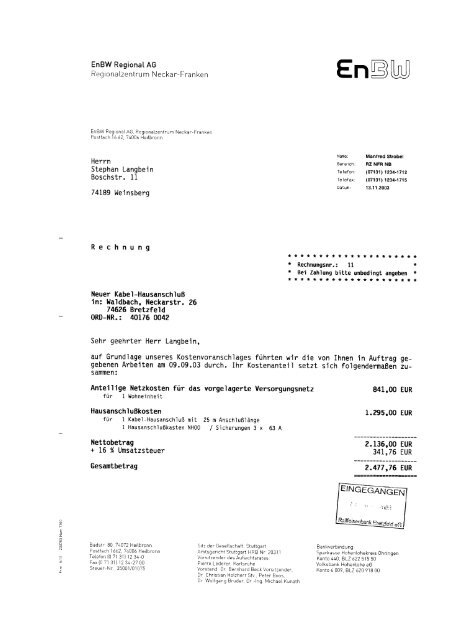 Enbw Rechnung