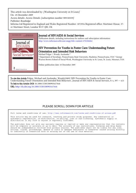 HIV Prevention for Youths in Foster Care - Institute for Public Health ...