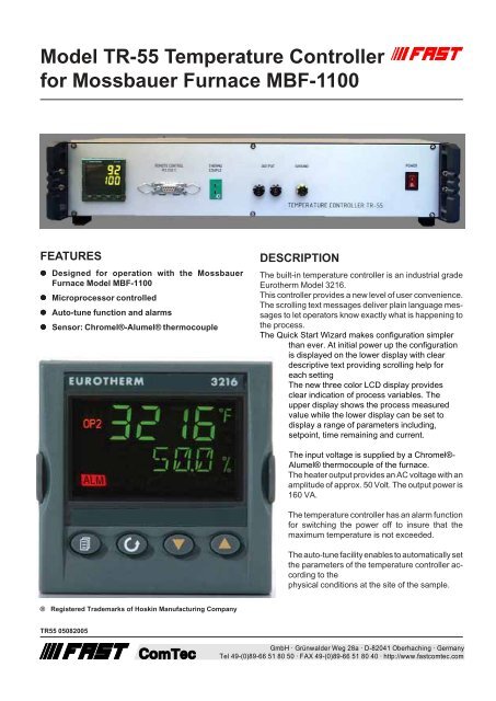 Model TR-55 Temperature Controller for Mossbauer ... - FAST Comtec
