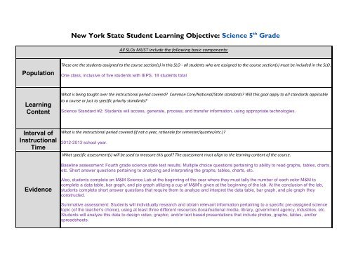 New York State Student Learning Objective Template - OCM Boces