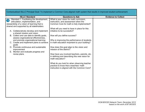 Contextualized ISLLC Principal Goal: To implement a ... - OCM Boces